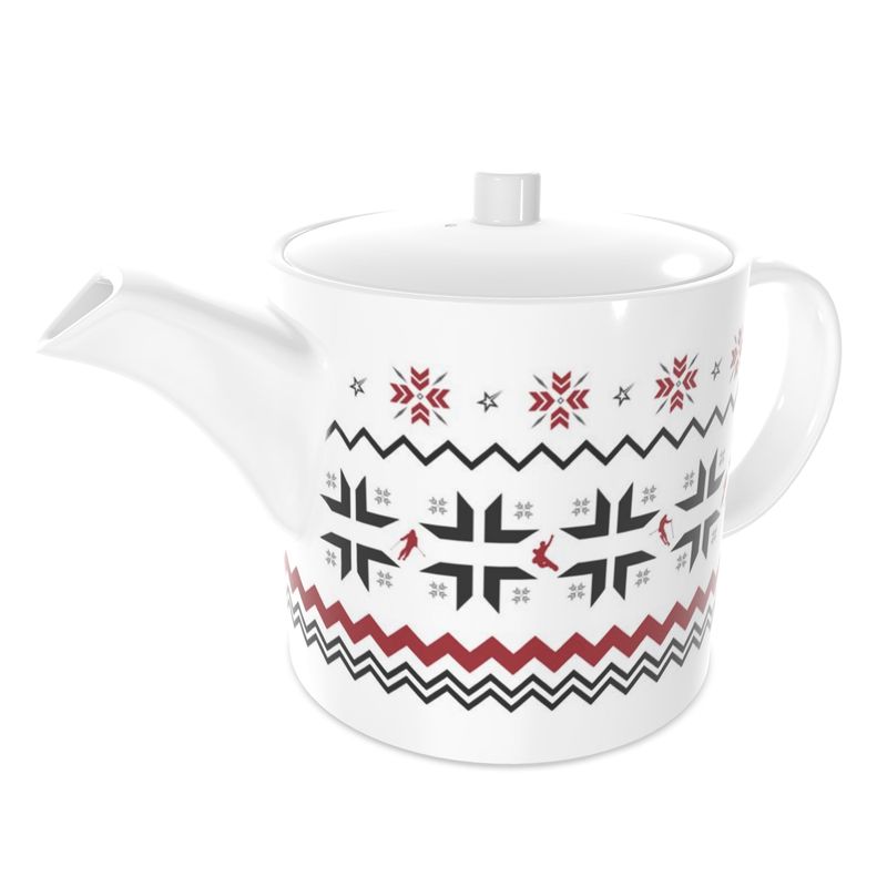 Snowflake Ski Themed Bone China Tea Pot Featuring Skiers and Snowboard ...